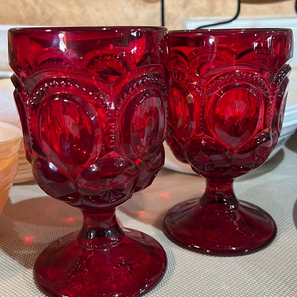 Dining | Vintage Ruby Glass Moon And Stars Water Goblets | Poshmark